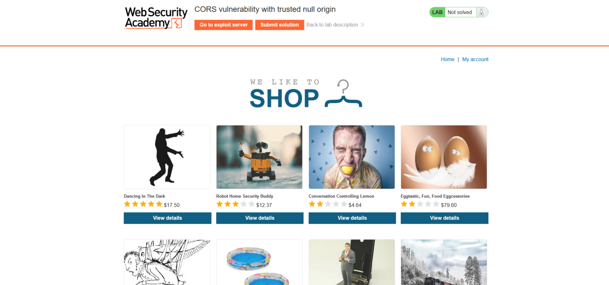Lab: CORS vulnerability with trusted null origin をやってみた - The light of hope to the other side of ...