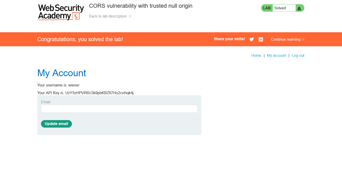 Lab: CORS vulnerability with trusted null origin をやってみた - The light of hope to the other side of ...