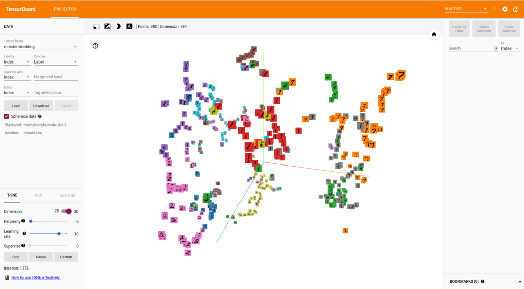 TensorboardでMNISTのデータをグリグリ回して観察してみた[PCA][t-SNE] - CV・NLPハマりどころメモ