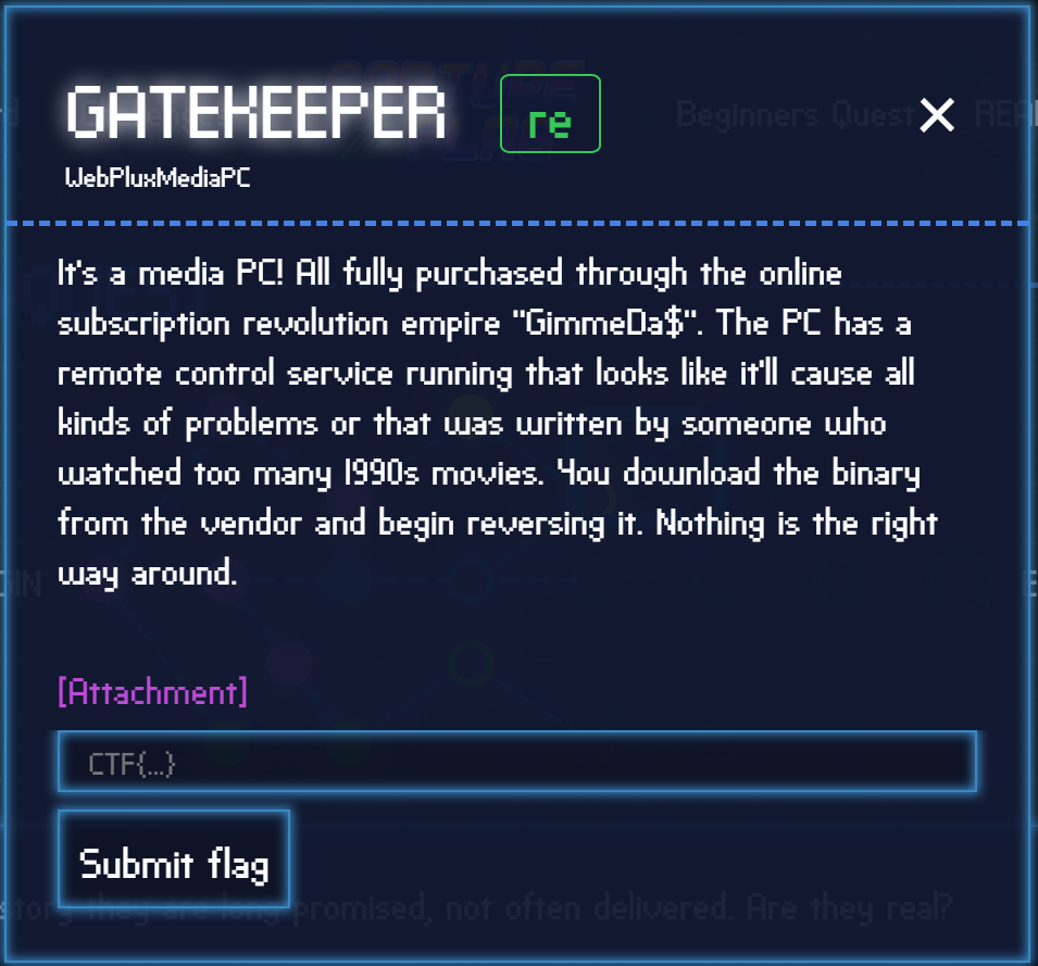 Google CTF : Beginner Quest : GATEKEEPER - Zuck3r’s Study