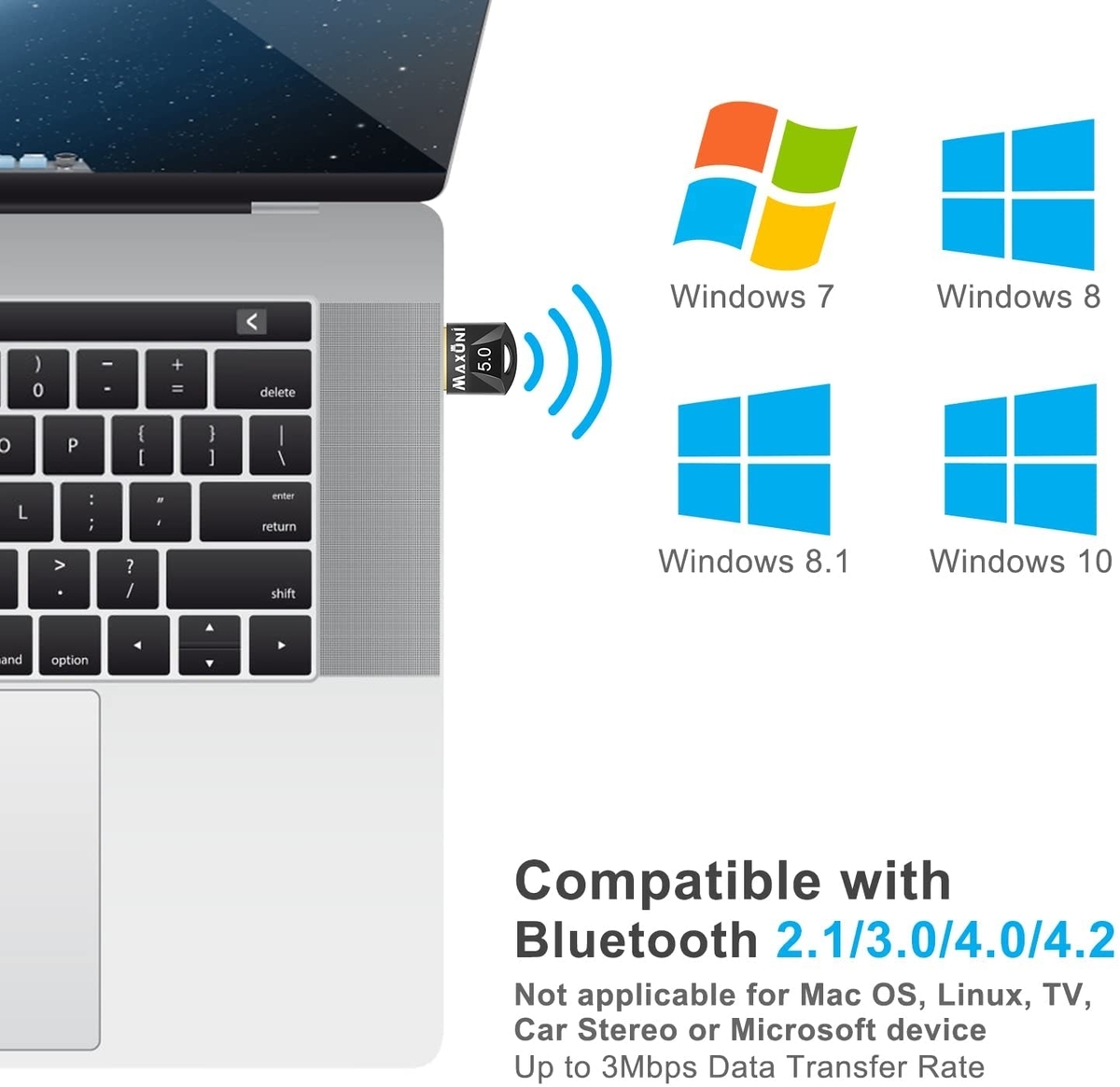 Bluetooth Adapter for PC,Maxuni USB Mini Bluetooth 5.0 Dongle for ...