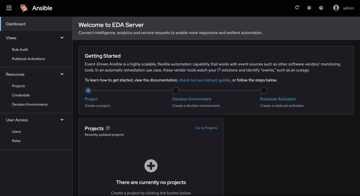 [Ansible] EDA (Evnet-Driven Ansible) Controller / eda-server を docker compose でデプロイして画面を探索してみる ...