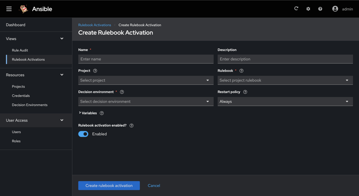[Ansible] EDA (Evnet-Driven Ansible) Controller / eda-server を docker compose でデプロイして画面を探索してみる ...