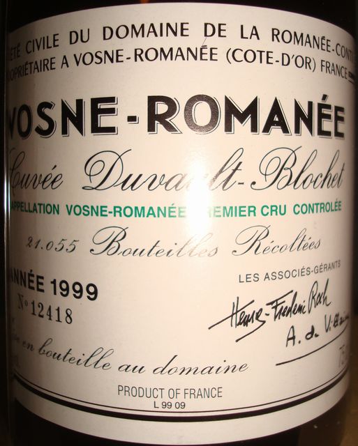 Vosne Romanee Cuvee Duva lt Blochet Domaine de la Romanee Conte 1999 ...
