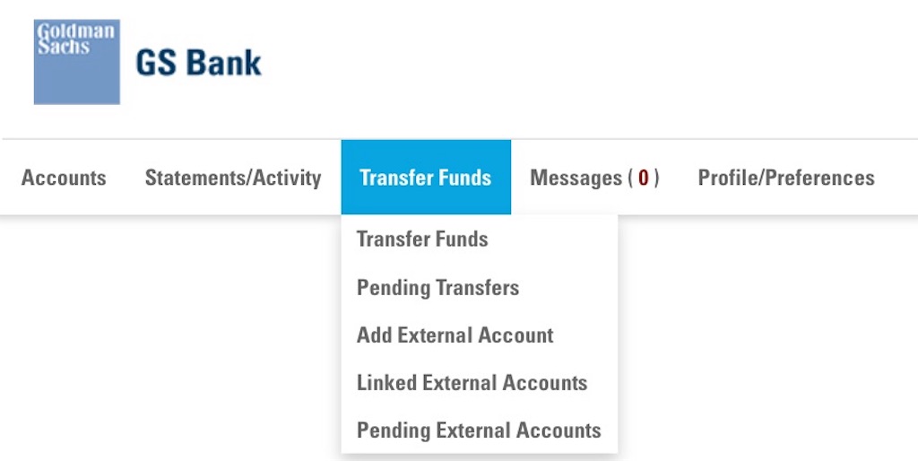 GS Bankのログイン後メニュー その3 (Transfer Funds) - alphabetica’s diary
