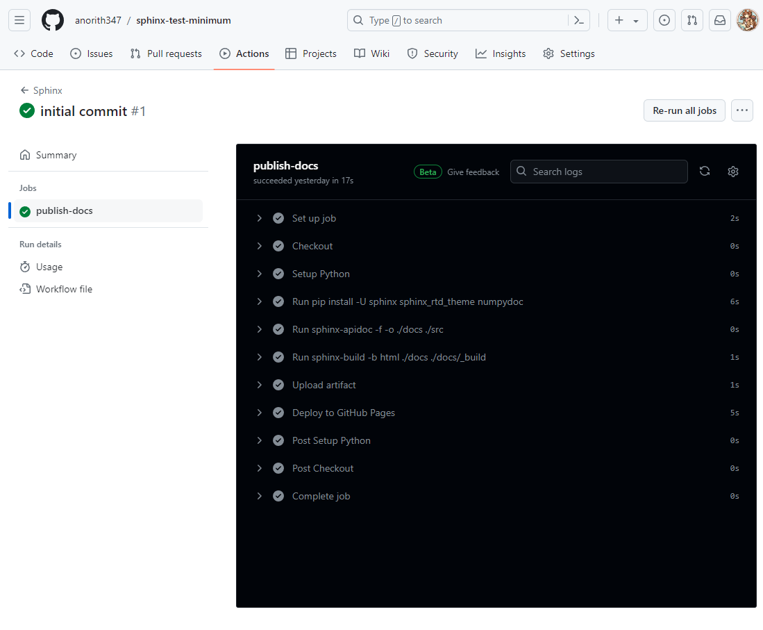 GitHub Actions、GitHub PagesでSphinxお試し - anorithのブログ