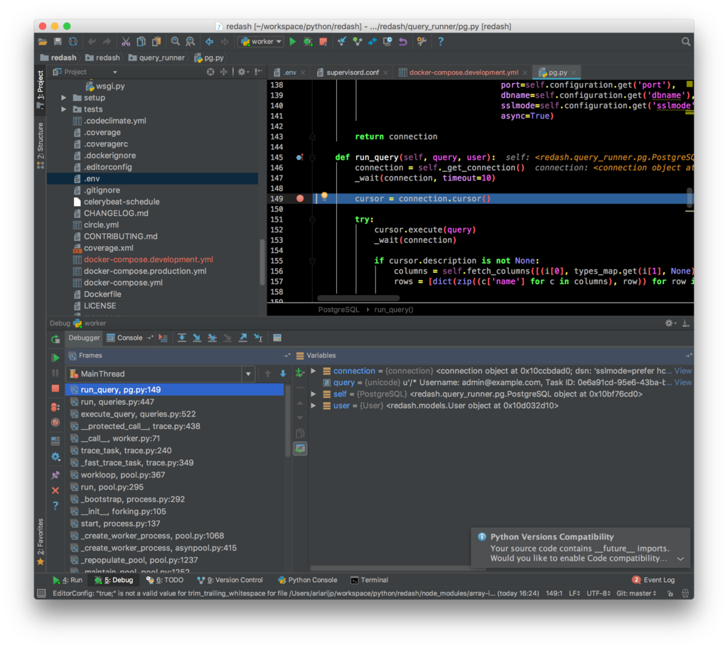 Redash を PyCharm Community Edition でデバッグする - ariarijp’s blog