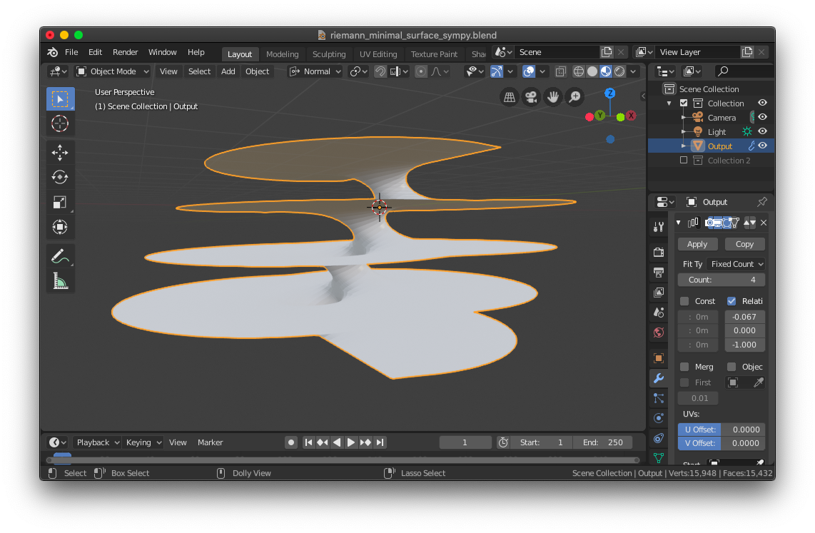 Riemann's Minimal Surface 3D model with Python - Kukan Kogei -空間工芸-