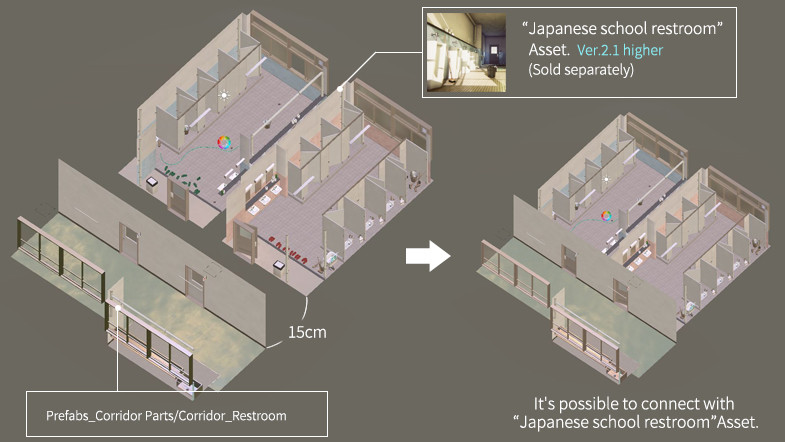 【AssetStore公式】日本の学校シリーズ「フォトリアルな廊下3Dモデル」廊下、壁、階段、渡り廊下オブジェクトを接続して学校を組み立てよう ...