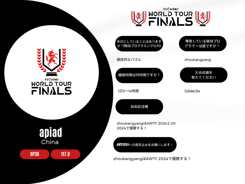 AtCoder World Tour Finals 2024 参加者プロフィール - AtCoderInfo