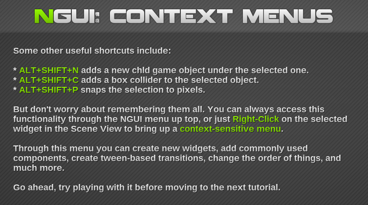 【Unity】NGUI「CONTEXT MENUS」翻訳 - コガネブログ