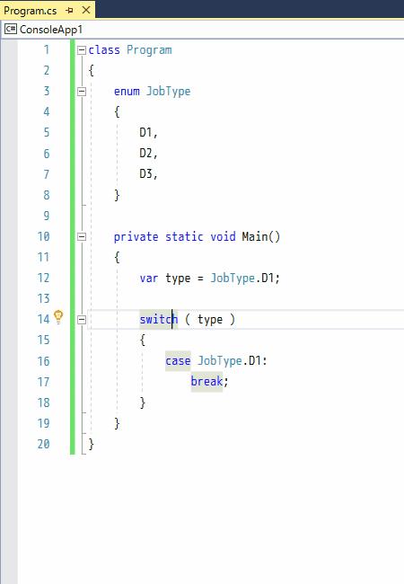 【Visual Studio】列挙型で switch の分岐処理を記述する時に必要な case を自動で追加する方法 - コガネブログ