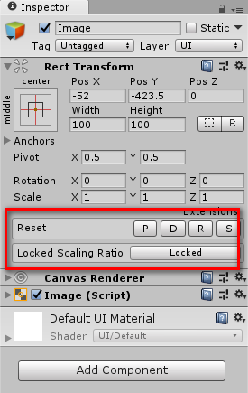 【Unity】RectTransform の Inspector にリセットボタンとアスペクト比固定ボタンを追加できる「RectTransform-Inspector-Extensions ...