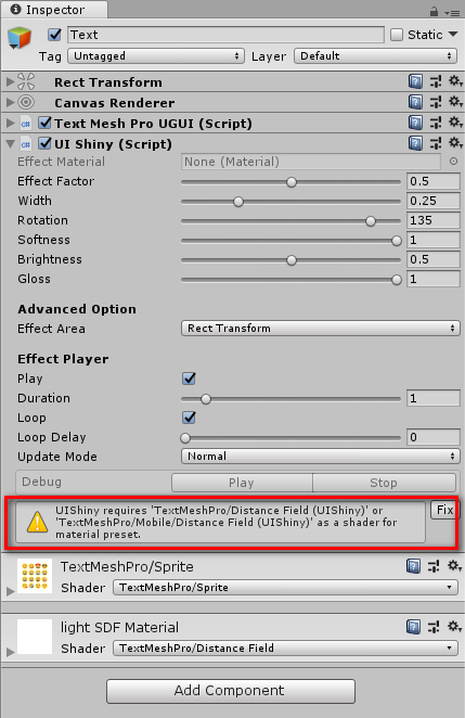 【Unity】TextMesh Pro でキランと光るエフェクトが使用できる「ShinyEffectForTMPro」紹介 - コガネブログ
