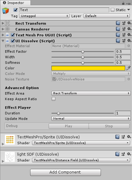 【Unity】TextMesh Pro でディゾルブシェーダが使用できる「DissolveEffectForTMPro」紹介 - コガネブログ