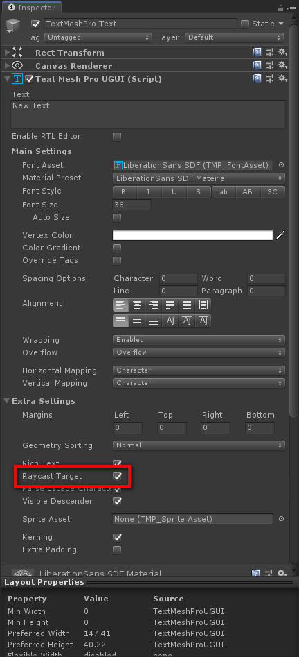 【Unity】TextMesh Pro UGUI で Raycast Target をオフにする方法 - コガネブログ