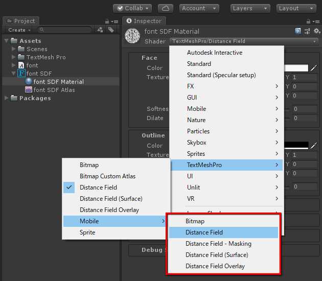 【Unity】TextMesh Pro でモバイル向けのシェーダを使用する - コガネブログ