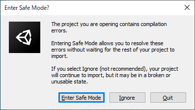 【Unity】Unity 起動時に「Enter Safe Mode?」と表示される場合 - コガネブログ