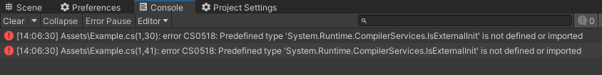 【Unity】The predefined type 'System.Runtime.CompilerServices.isExternalinit must be defined or ...