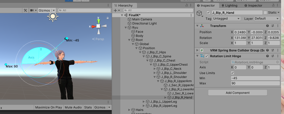 FinalIKのRotationLimitをVRMに使いたいが動かない - トマシープが学ぶ
