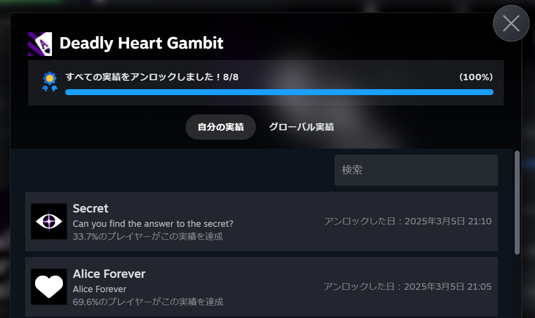 『Deadly Heart Gambit』の全実績解除！うさ耳つけたアリスと命を賭けた？カードゲーム！アリスとの会話を通じて心と生きることの ...
