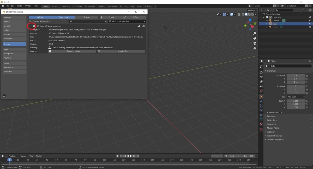 Blender2.83 betaのVR Scene Inspectionアドオンを試す - MRが楽しい