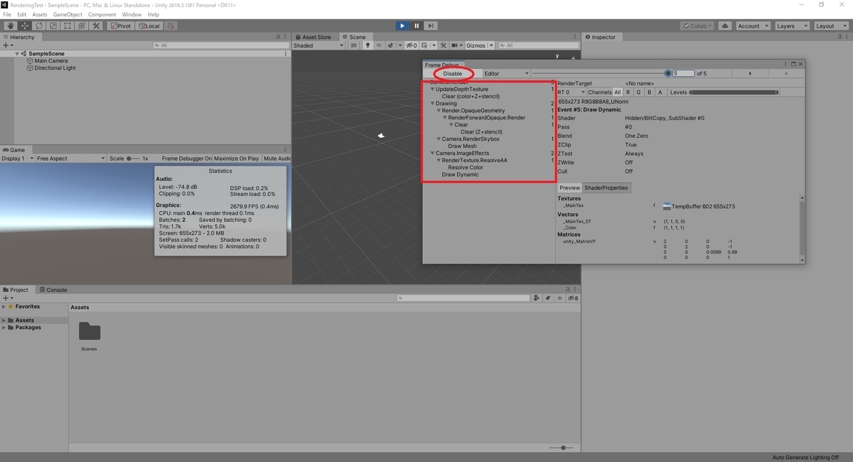 Unityでレンダリング統計ウィンドウとFrame Debugを利用する - MRが楽しい