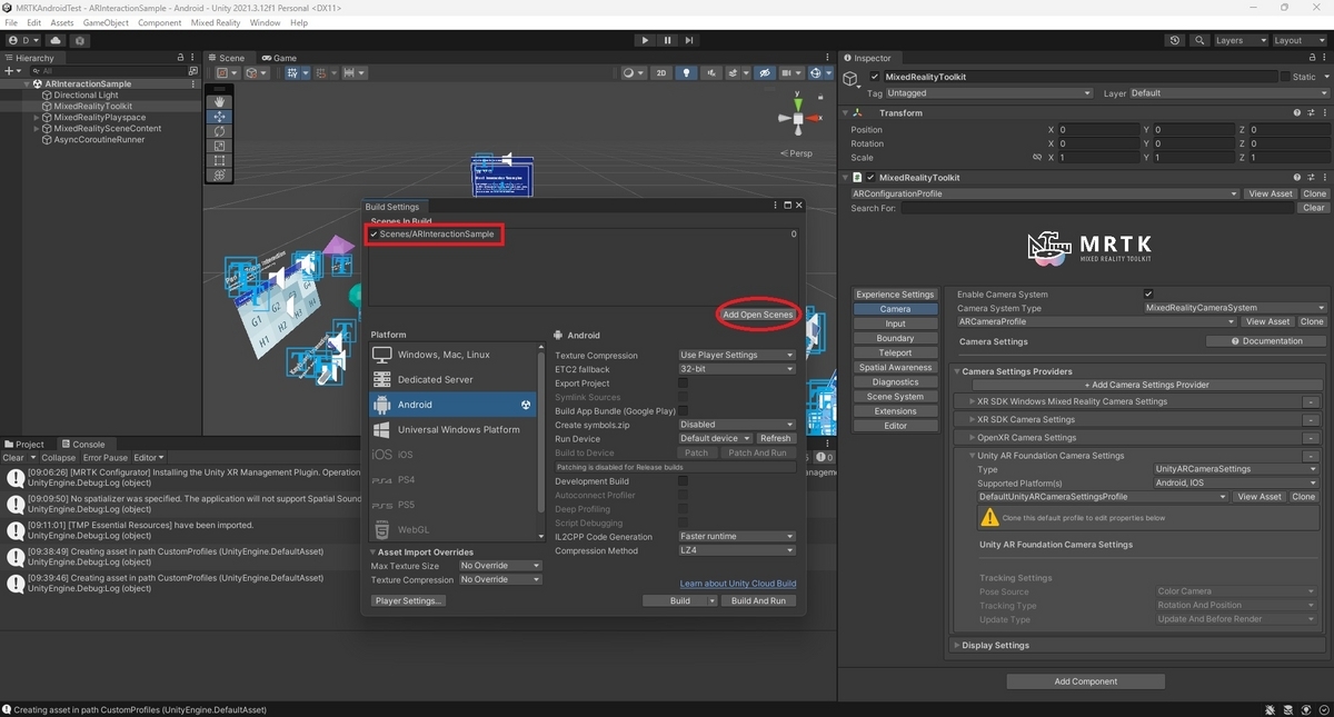 MRTKを使ってAndroid端末アプリ向けUnityプロジェクト作成を行う その4（AR向けシーン設定とアプリのデプロイ） - MRが楽しい