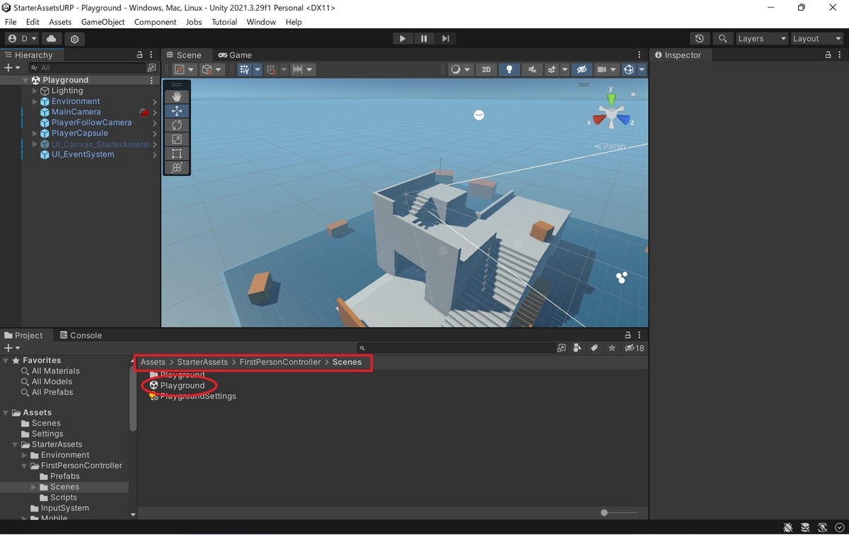 UnityのStarterAssetsを使って一人称視点でステージを歩き回るシーンを試す - MRが楽しい