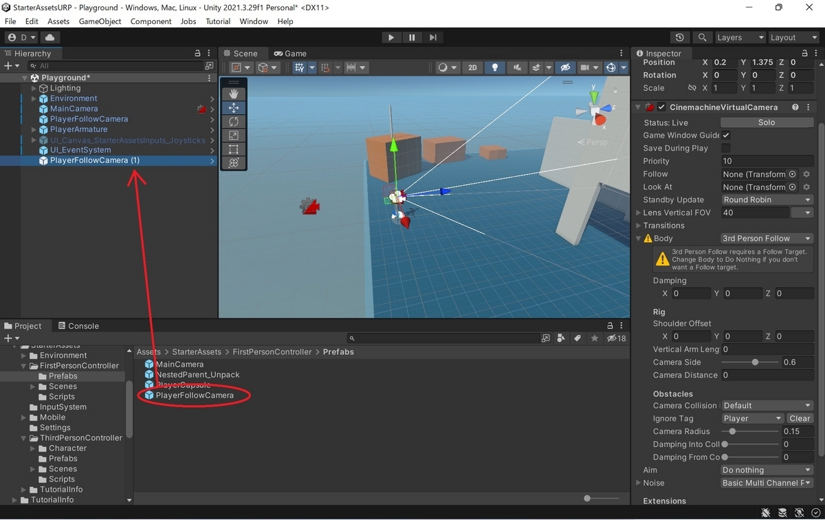 UnityのStarterAssetsを使って一人称視点と三人称視点を切り替える - MRが楽しい