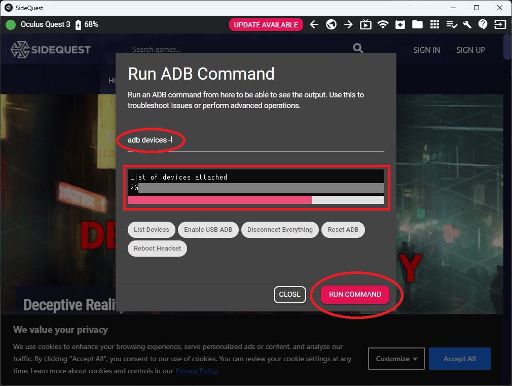 SideQuestを利用してPCからMetaQuestにadbコマンドを実行する - MRが楽しい