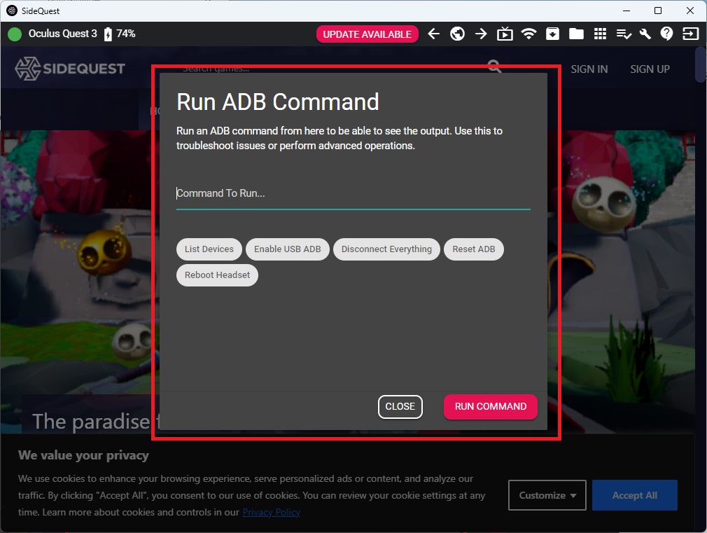 SideQuestを利用してPCからMetaQuestにadbコマンドを実行する - MRが楽しい