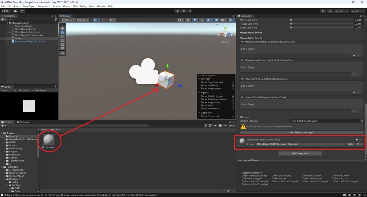MRTKv2.xを使ってMetaQuest3向けのUnityプロジェクト作成を行う その14（深度センサを用いたオクルージョンを行う） - MRが楽しい