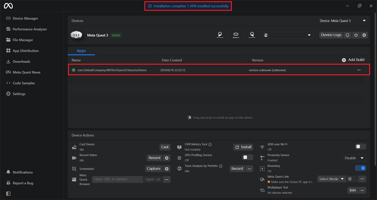 Meta Quest Developer Hubを利用してPCからQuestにアプリ(apkファイル)をインストールする - MRが楽しい