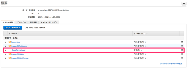 AWS IAM のポリシーをアカウントにアタッチする - botchy hack note
