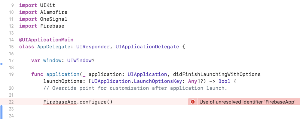 最新のFirebase SDKをインストールすると「Use of unresolved identifier 'FirebaseApp'」エラーが発生する - 酢ろぐ！