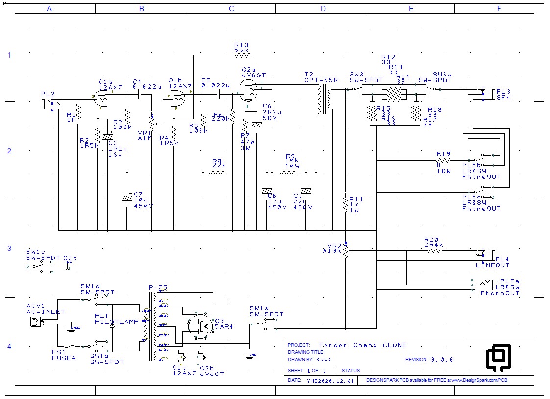 真空管ギターアンプ「FENDER CHAMP」のクローン的なものを自作する。2本目～構想＆回路編～ - cuLo MOD Studio!