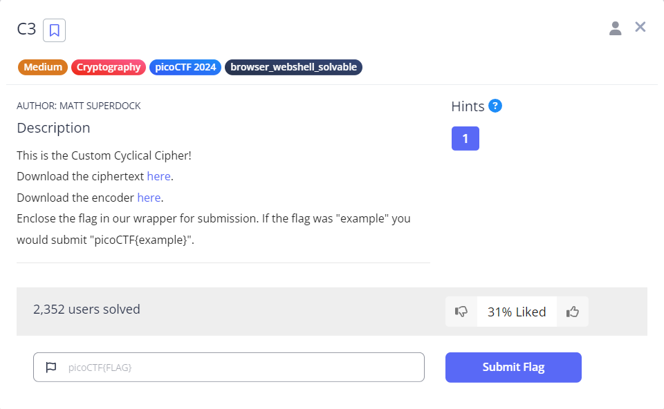 picoCTF 2024：Cryptographyの全5問をやってみた（最後の2問は手つかず） - 土日の勉強ノート