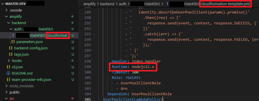 【AWS Amplify】amplify add auth -> amplify push | The runtime parameter of nodejs12.x is no longer ...
