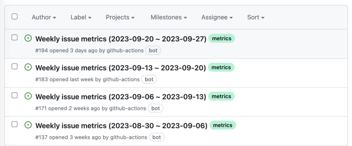 Issue Metrics Action で週に Close した Issue を毎週レポートとして出力する - もやし丸の備忘録