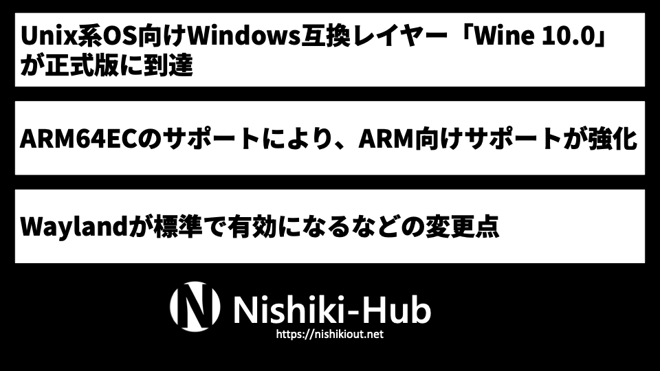 Unix系OS向けWindows互換レイヤー「Wine 10.0」が正式版に到達 〜 ARM64ECバイナリのサポートやWaylandの ...