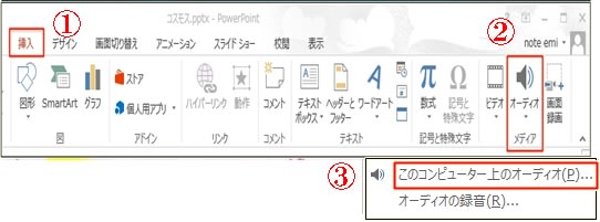 2013 Power Pointオーディオ（音楽）を挿入 - emi note