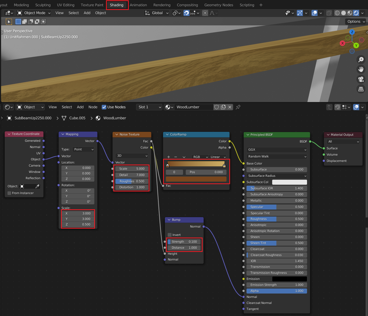 blender 3.3 の Noize Textureで、画像を用いず 木目マテリアル - end0tknr's kipple - web写経開発