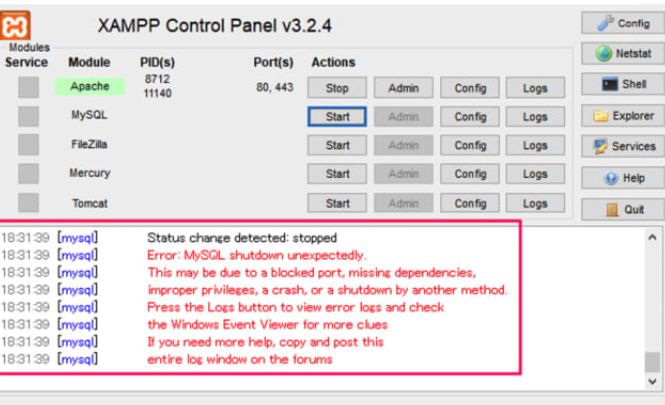 【MySQLエラー】必ず試してほしい対処法 Error: MySQL shutdown unexpectedly. This may be due to a blocked port ...