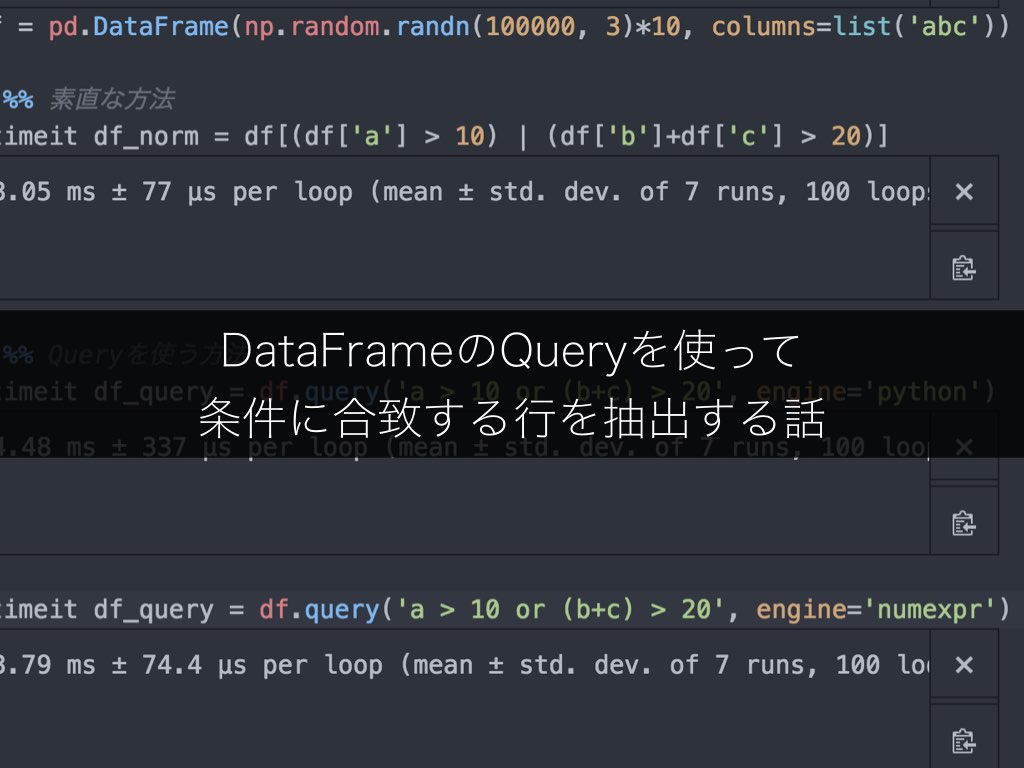 DataFrameのQueryを使って条件に合致する行を抽出する話 - EnsekiTT Blog