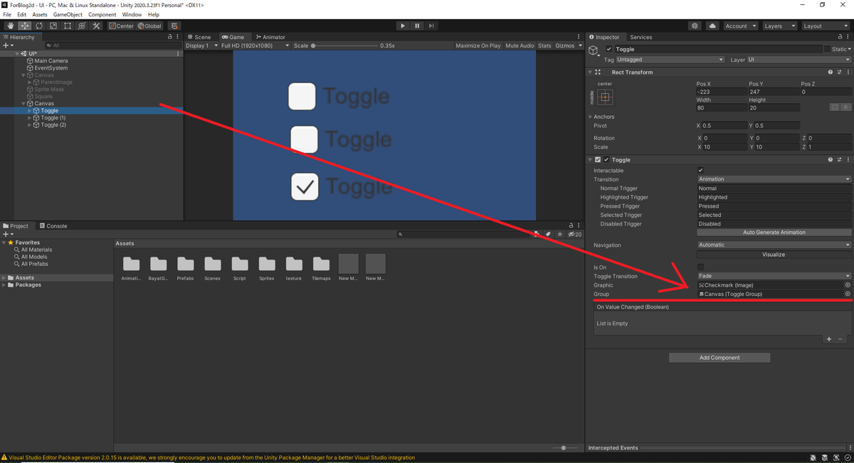 Unity - UI：Toggle の使い方 - - ひとりでのアプリ開発 - fineの備忘録