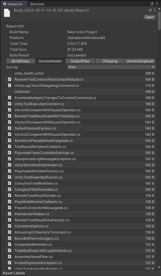Unity - Build Report Inspector：ビルドに関する情報を確認する - - ひとりでのアプリ開発 - fineの備忘録