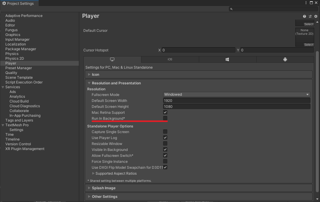 Unity - PCゲームをバックグラウンドでも動作させる - ひとりでのアプリ開発 - fineの備忘録