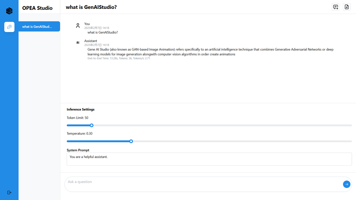 次に、GenAIStudioの Readme をアップロードして同じ質問をしてみました。